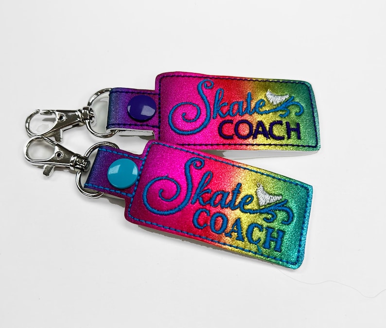 Skate Coach Bag Tag Snap Key Fob Key Chain, Embroidered Vinyl in Your ...