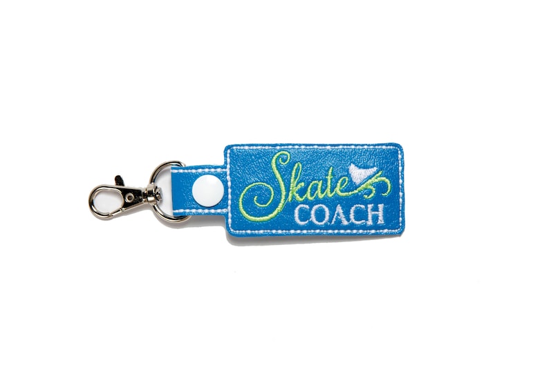 Skate Coach Bag Tag Snap Key Fob Key Chain, Embroidered Vinyl in Your ...