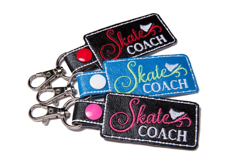 Skate Coach Bag Tag Snap Key Fob Key Chain, Embroidered Vinyl in Your ...