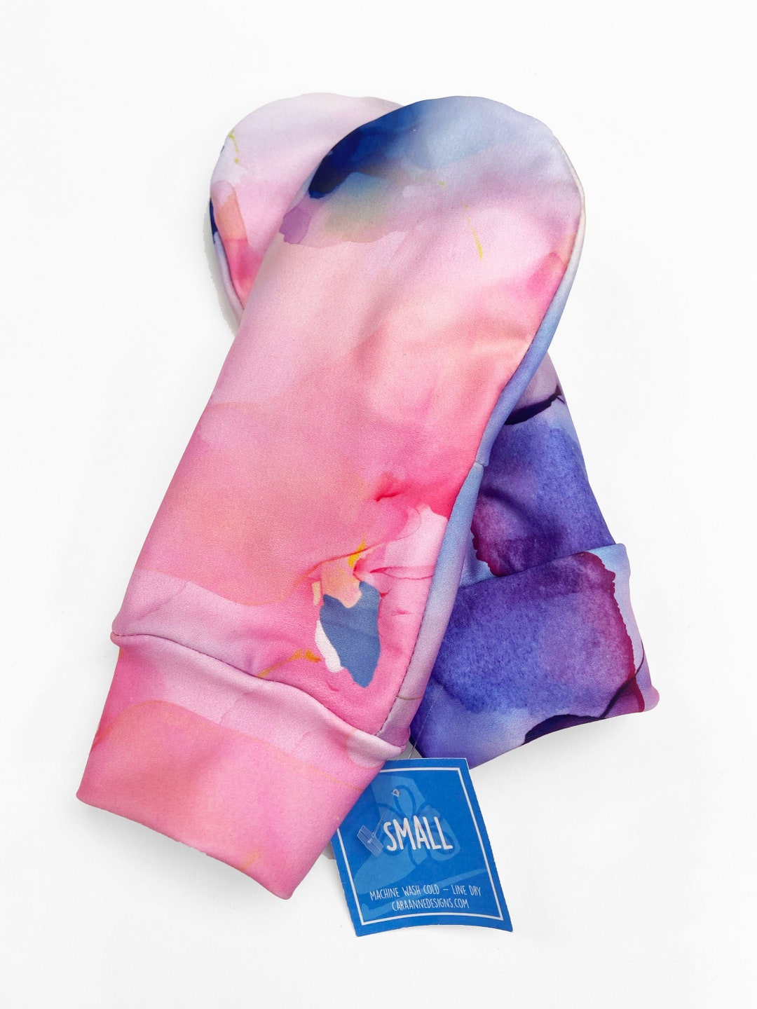 Small Pink Blue Multi Colorful Athletic Fleece Mittens - Marble Print ...
