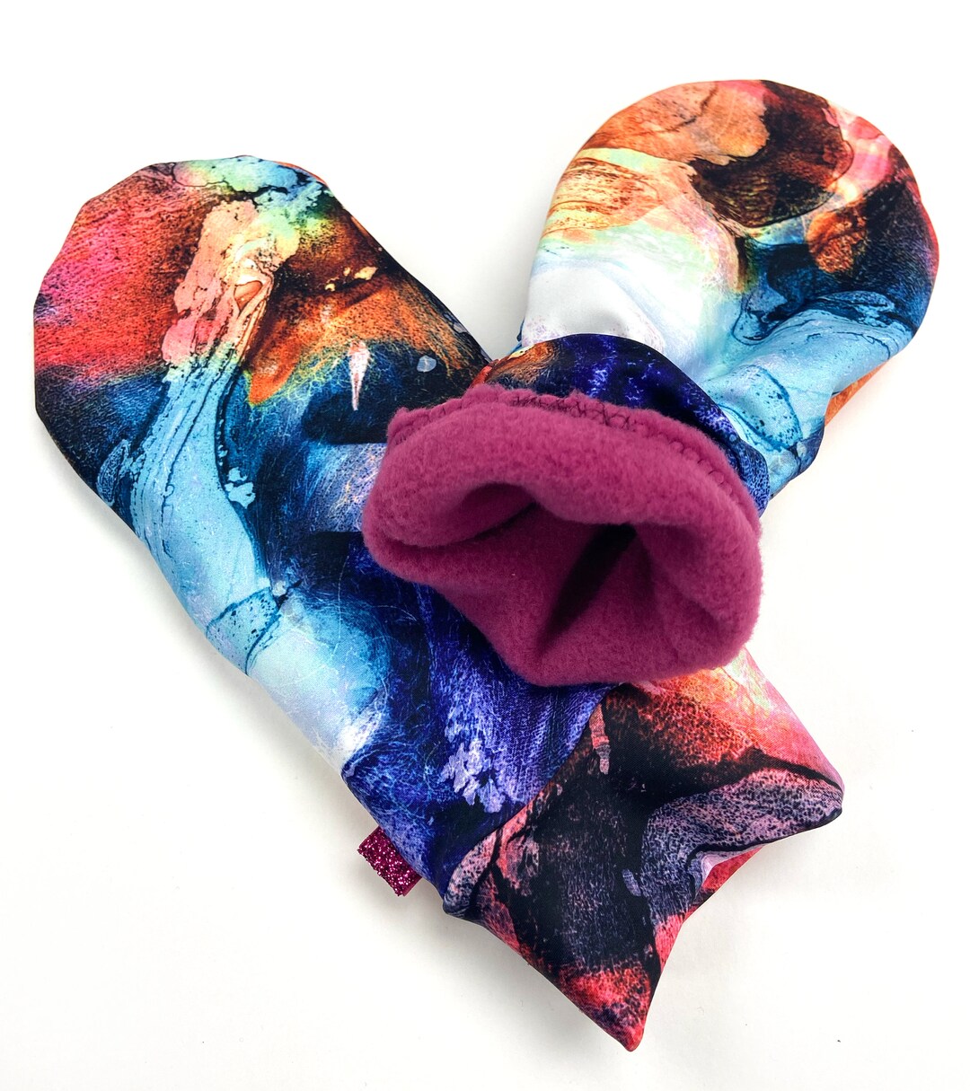 Medium Dark Rainbow Multi Colorful Athletic Fleece Mittens - Marble ...