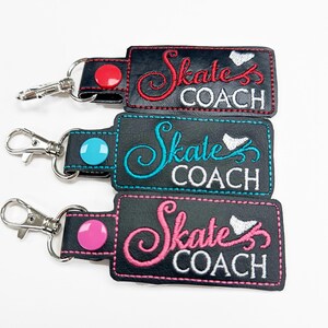 Skate Coach Bag Tag Snap Key Fob Key Chain, Embroidered Vinyl in Your ...