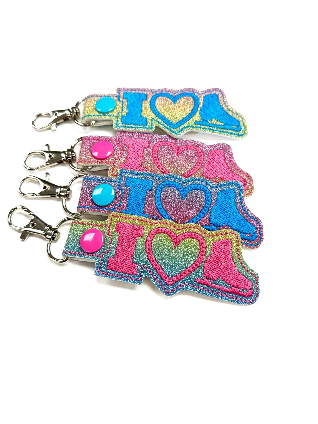 Rainbow Skating Love Bag Tag Snap Key Fob Key Chain, Embroidered Vinyl ...
