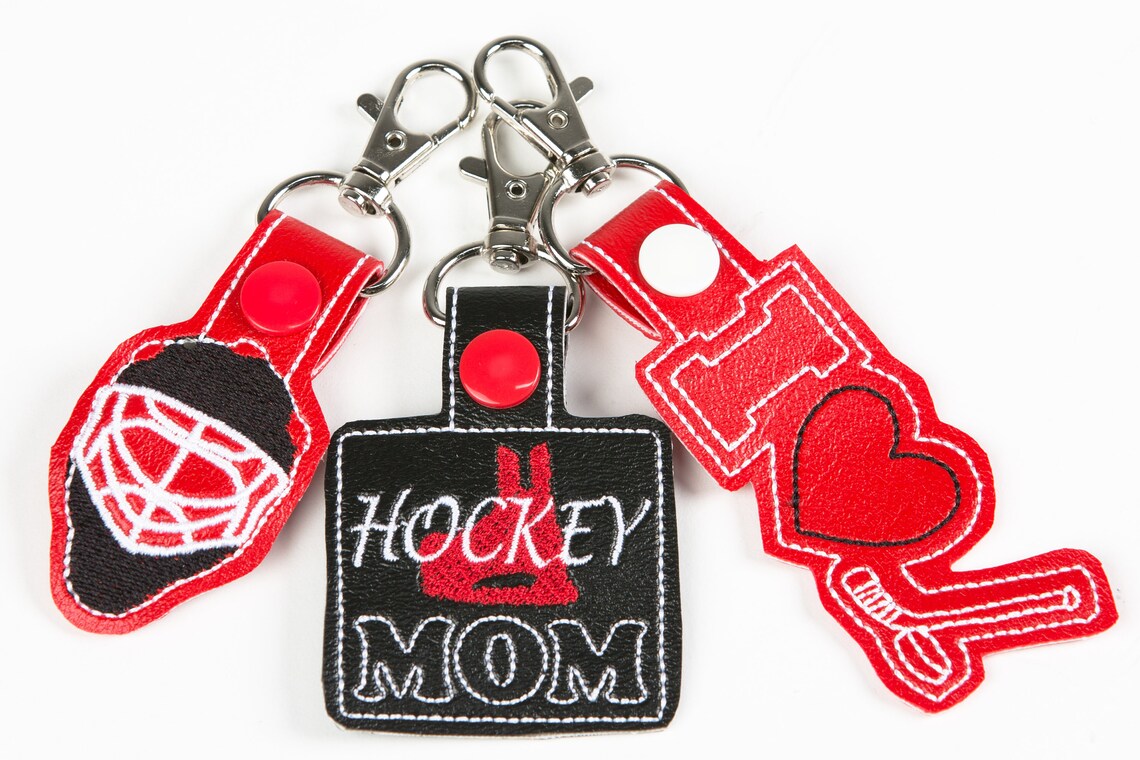 Hockey Mom Bag Tag Snap Key Fob Key Chain Embroidered Vinyl - Etsy