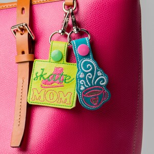 Skate Coach Bag Tag Snap Key Fob Key Chain, Embroidered Vinyl in Your ...