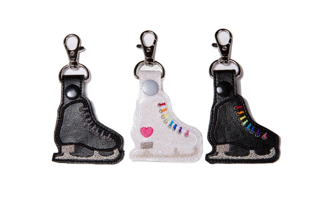 Ice Skate Snap Key Fob Key Chain, Embroidered Vinyl in Your Choice of 2 ...