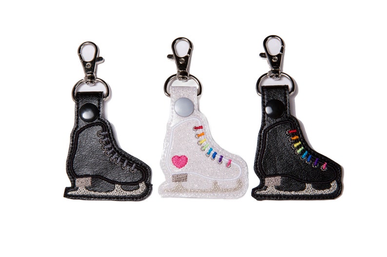Ice Skate Snap Key Fob Key Chain, Embroidered Vinyl in Your Choice of 2 ...