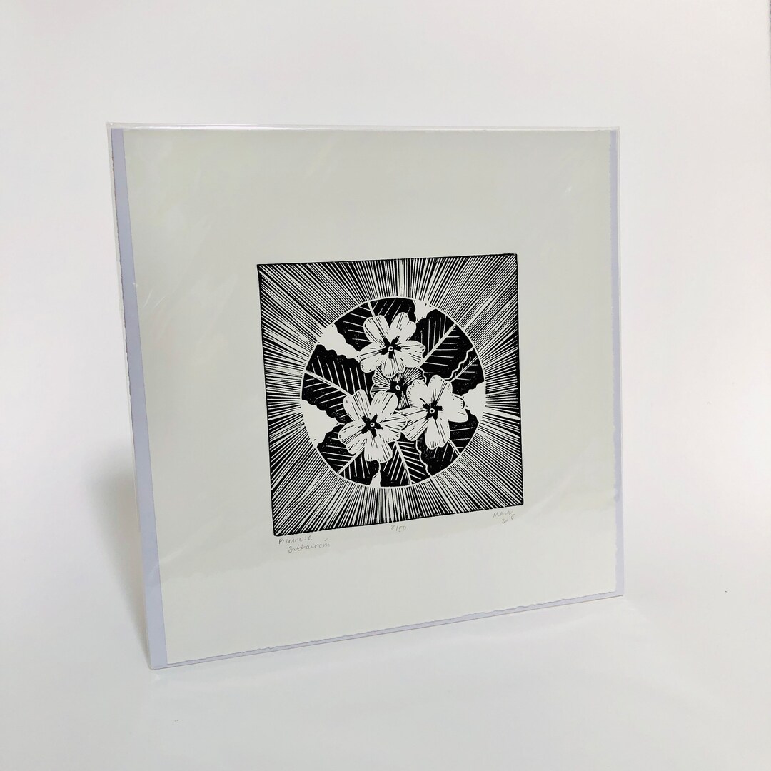 Primrose sabhaircín Irish Wildflower Lino Cut Print Original Handmade ...