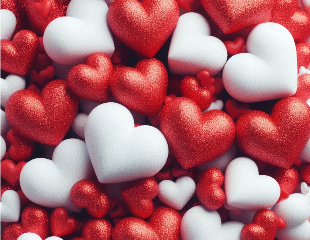 Red and White Hearts Some With Glitter, Sublimation Wrap, Background ...