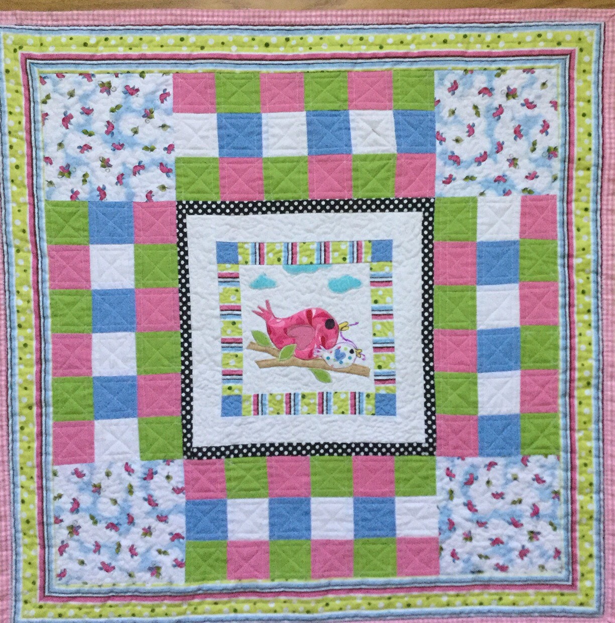 Bird Quilt Baby Blanket Pink Quilt Birds on a Limb - Etsy