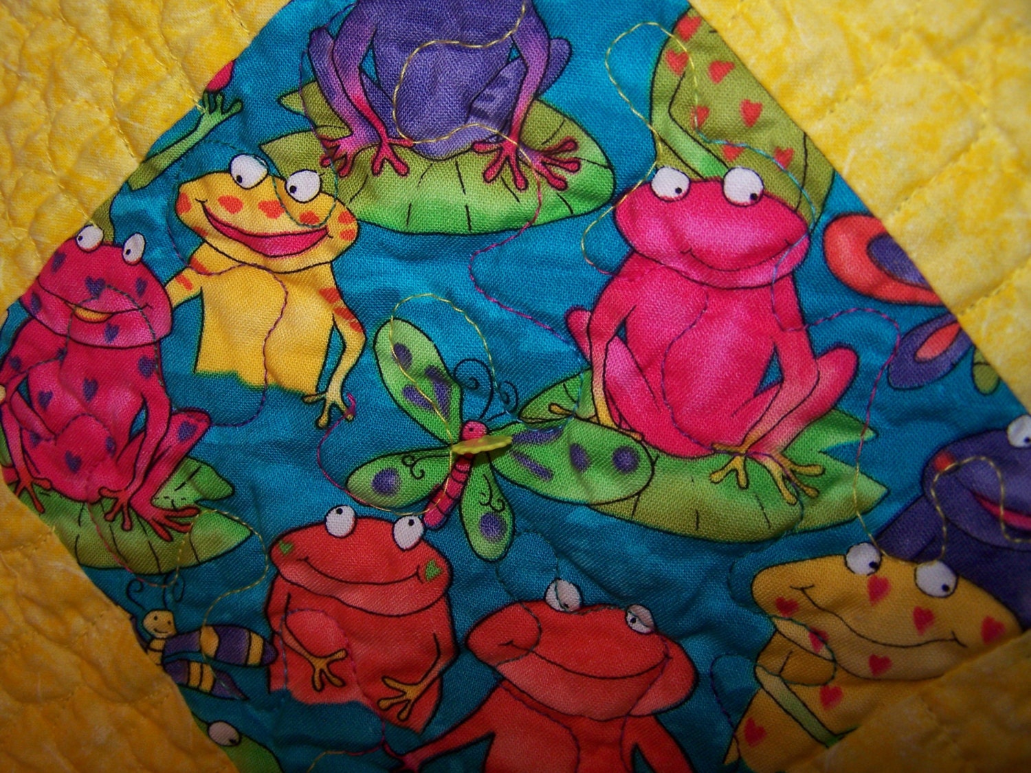 SALE!!! Quilt, Frog Quilt, Bold Bright Beautiful Frog Design Handmade ...