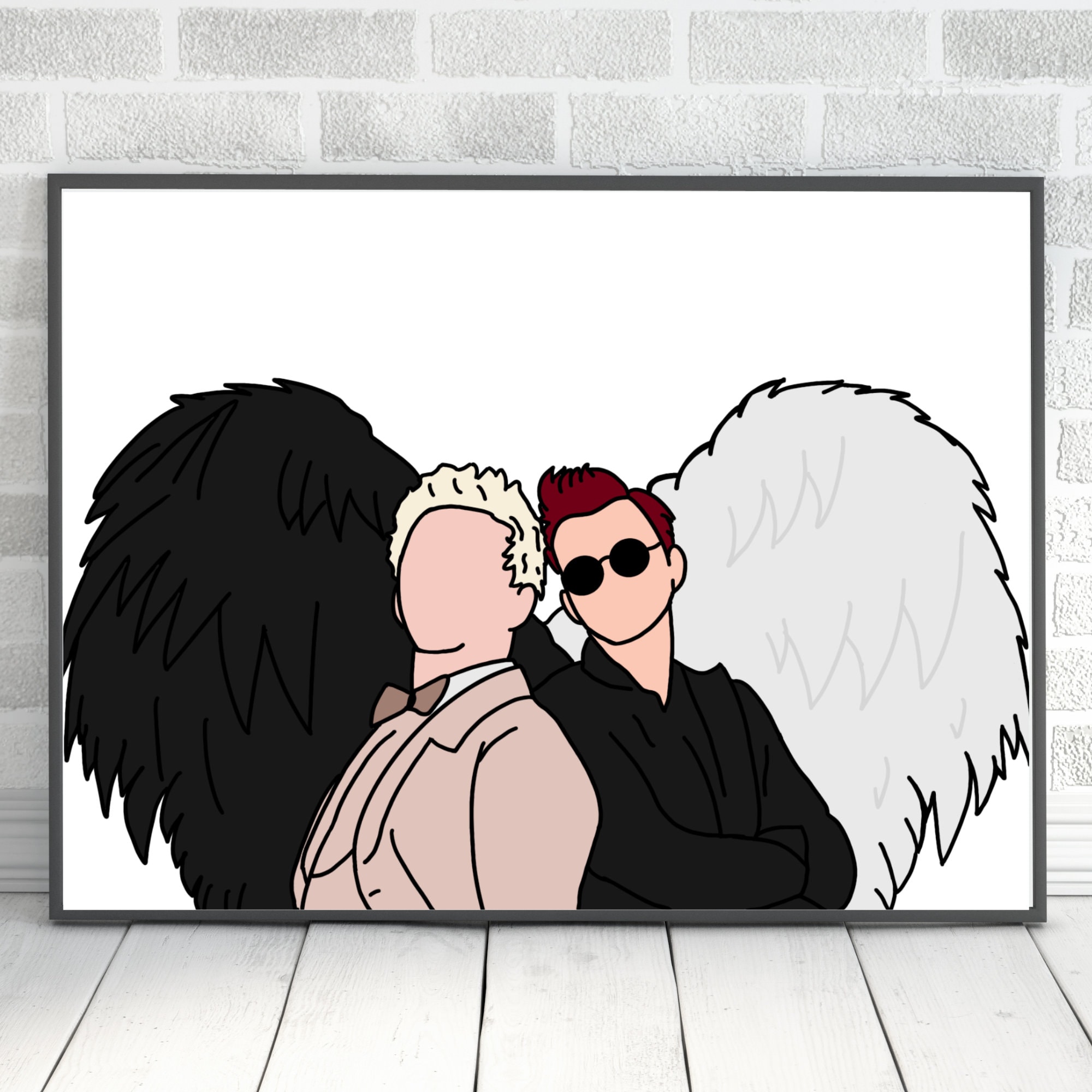 Good Omens Inspired, Aziraphale and Crowley Line Art Print/wall Art ...