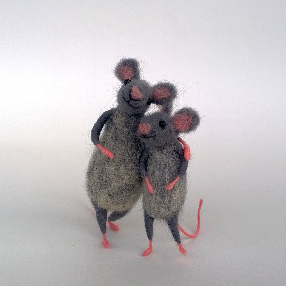 Needle Felted Couple Mouse 2 Cute Mice Miniature Animals Doll - Etsy