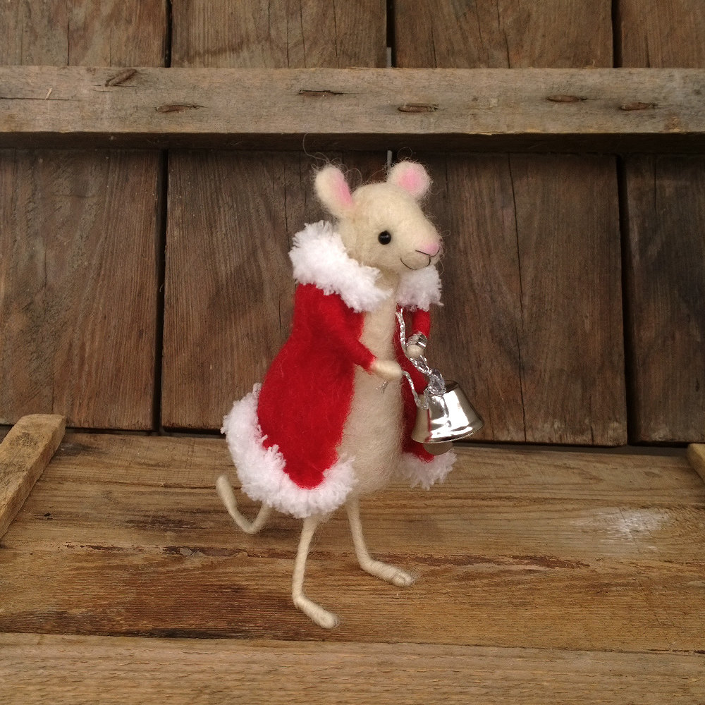 Christmas Figurine Felt Mouse Red Xmas Coat Holiday Ornament Santa Gift ...