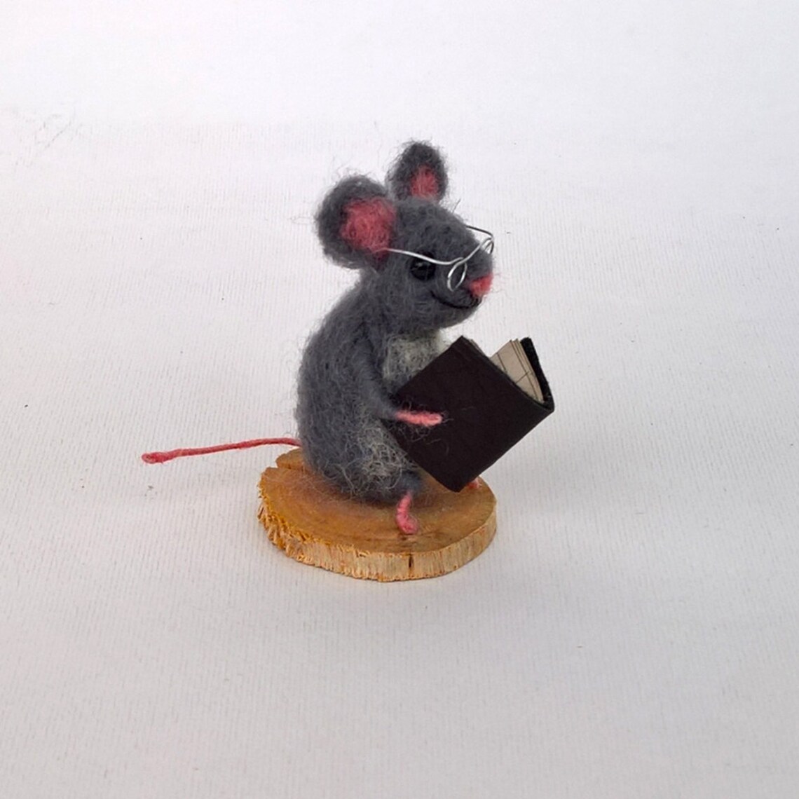 Felted Miniature Mouse Reading Book Back to School Grey Mouse - Etsy