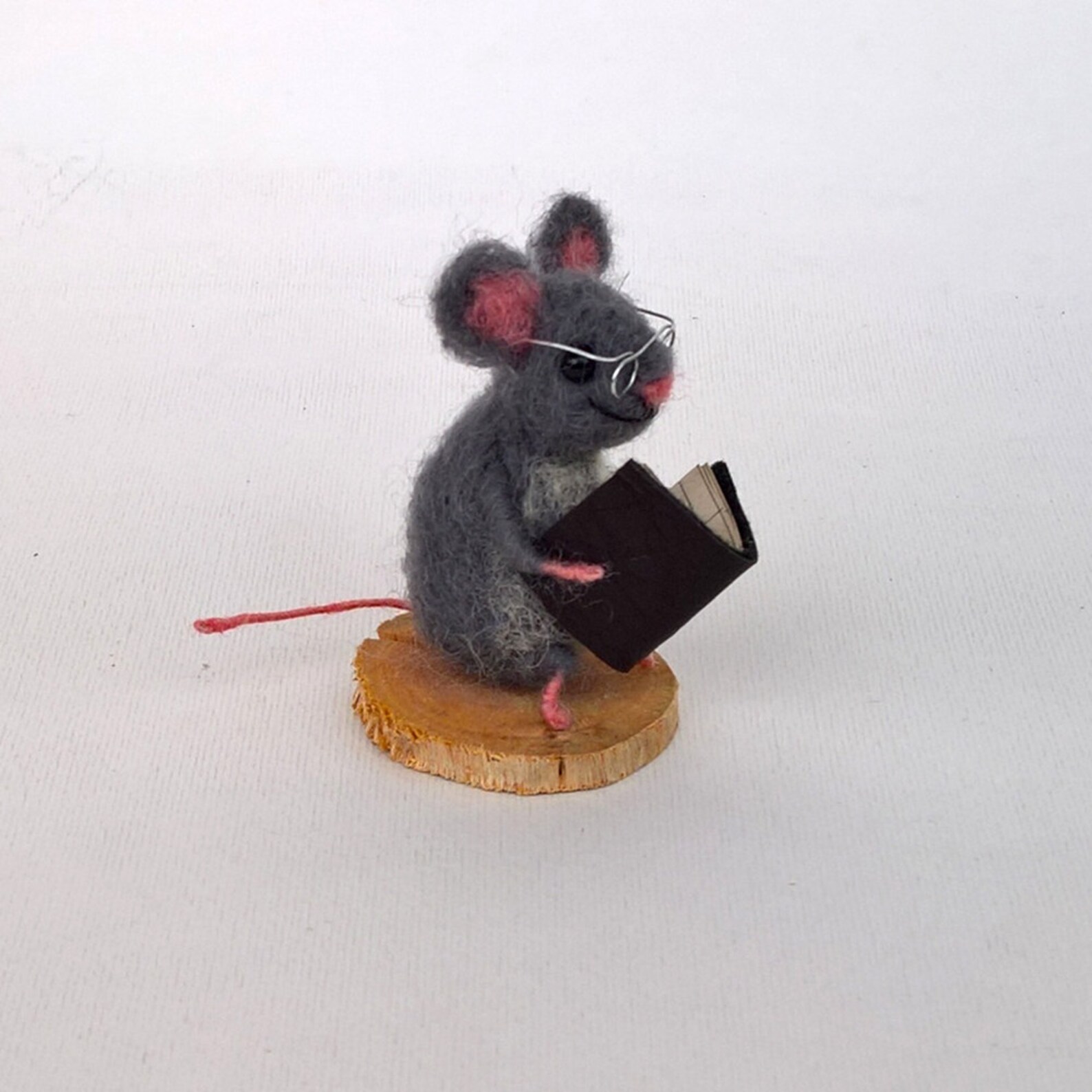 Felted Miniature Mouse Reading Book Back to School Grey Mouse With ...