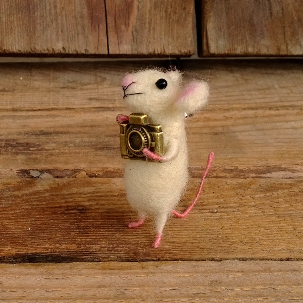 Mouse With Camera Brooch Needle Felt Mouse Accessory Eco | Etsy