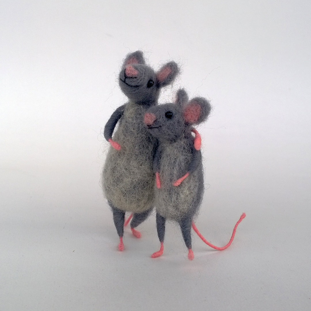Needle Felted Couple Mouse 2 Cute Mice Miniature Animals Doll House ...