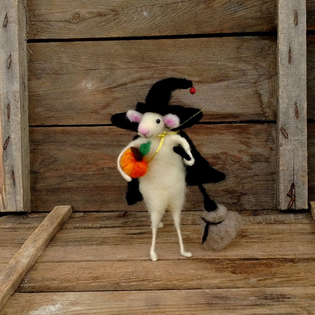 Witch Mouse Halloween Felt Witch Ornament Halloween Doll Wool Cute ...