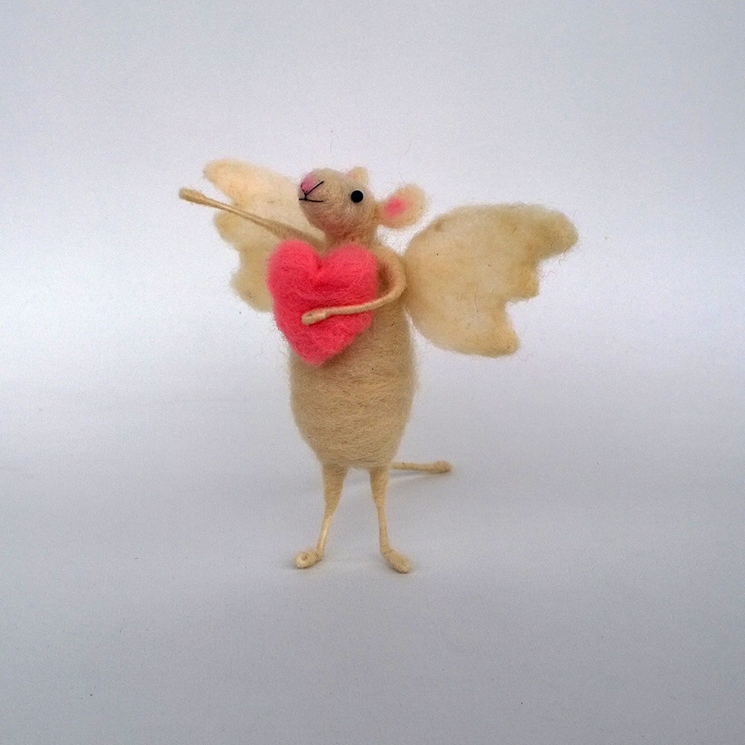 Felt Mouse Angel Pink Heart Valentine's Day Gift Miniature Animal ...