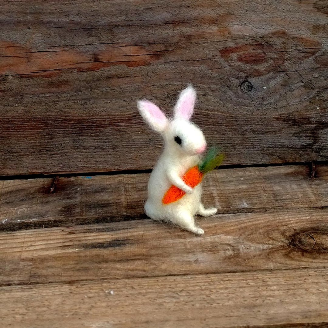 Felt Bunny Miniature Animal Easter Decoration Bunny and Carrot Needle ...