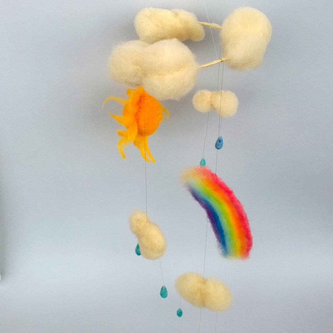 Rainbow Mobile Felt Sun Clouds Raindrops Baby Crib Décor | Etsy