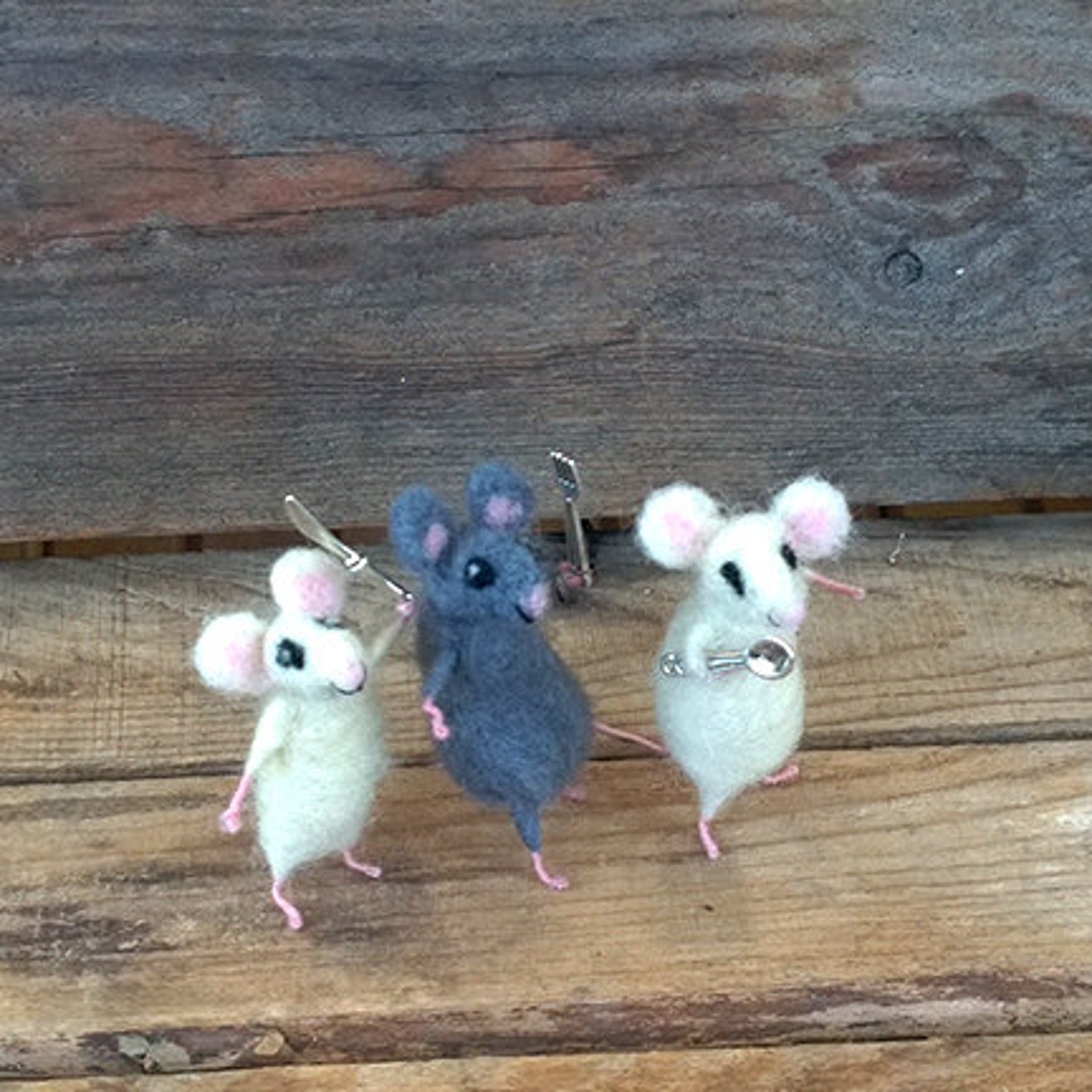 Felt Miniature Hungry Mice Woolen Mouse Fork, Spoon, Knife Mini Funny ...