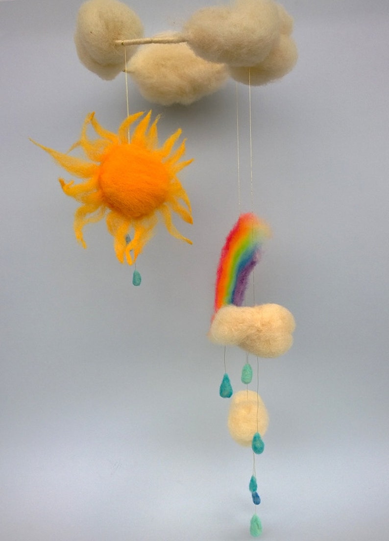 Rainbow Mobile Felt Sun Clouds Raindrops Baby Crib Décor - Etsy