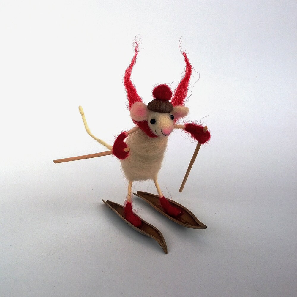 Mouse Skiing Animal Figurine Tiny Mouse Ornament Whimsical - Etsy