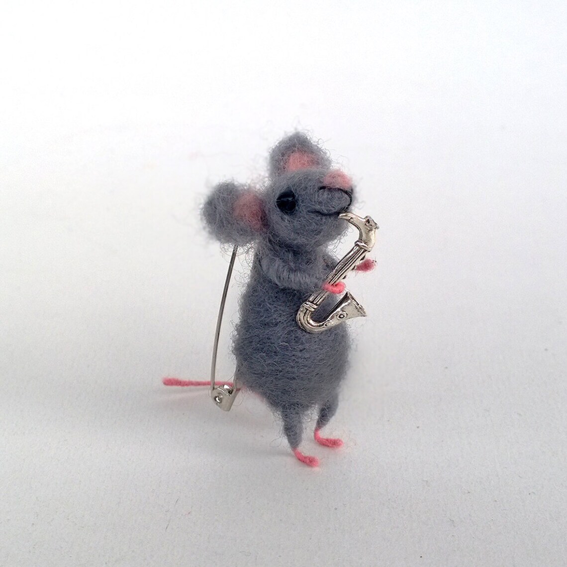 Needle Felt Mouse Brooch With Saxophone Unique Animal | Etsy