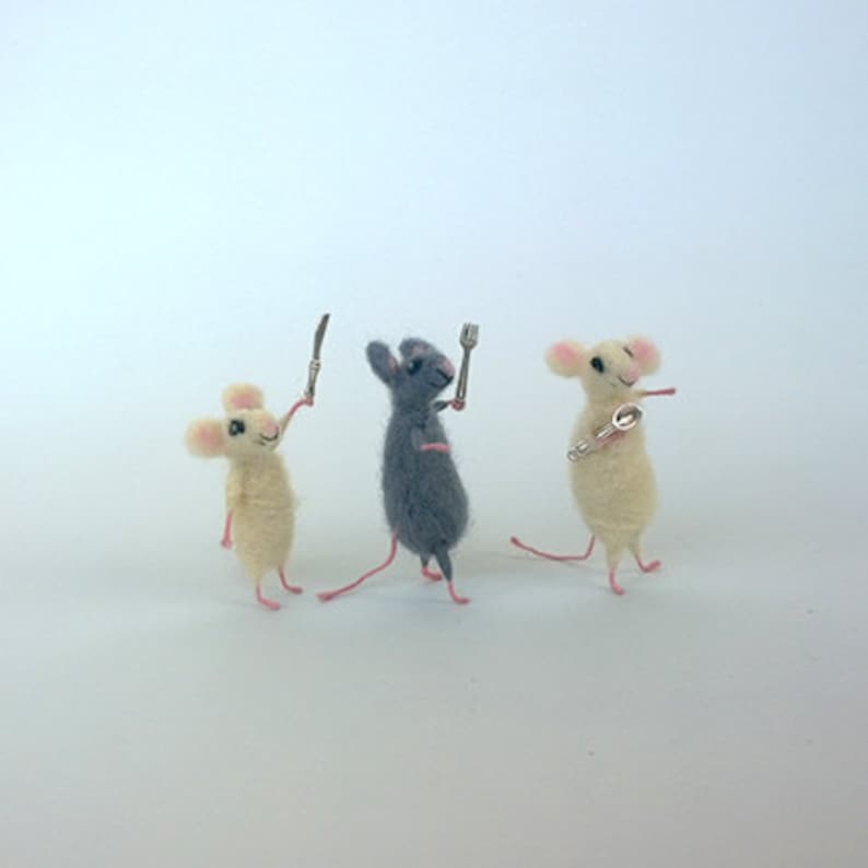 Felt Miniature Hungry Mice Woolen Mouse Fork, Spoon, Knife Mini Funny ...
