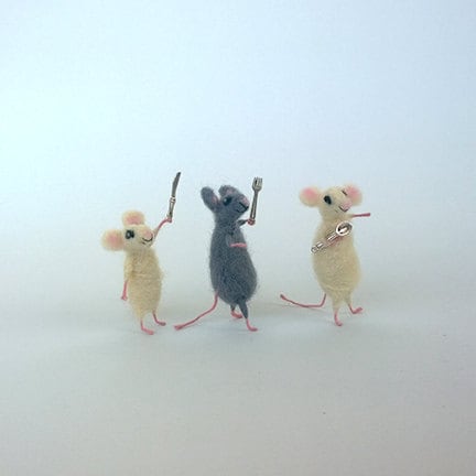 Felt Miniature Hungry Mice Woolen Mouse Fork, Spoon, Knife Mini Funny ...