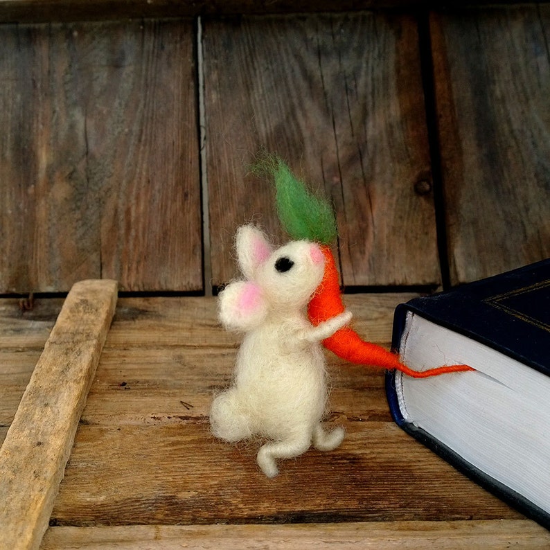 Bunny Bookmark White Woolen Rabbit Bookmark Animal Miniature - Etsy