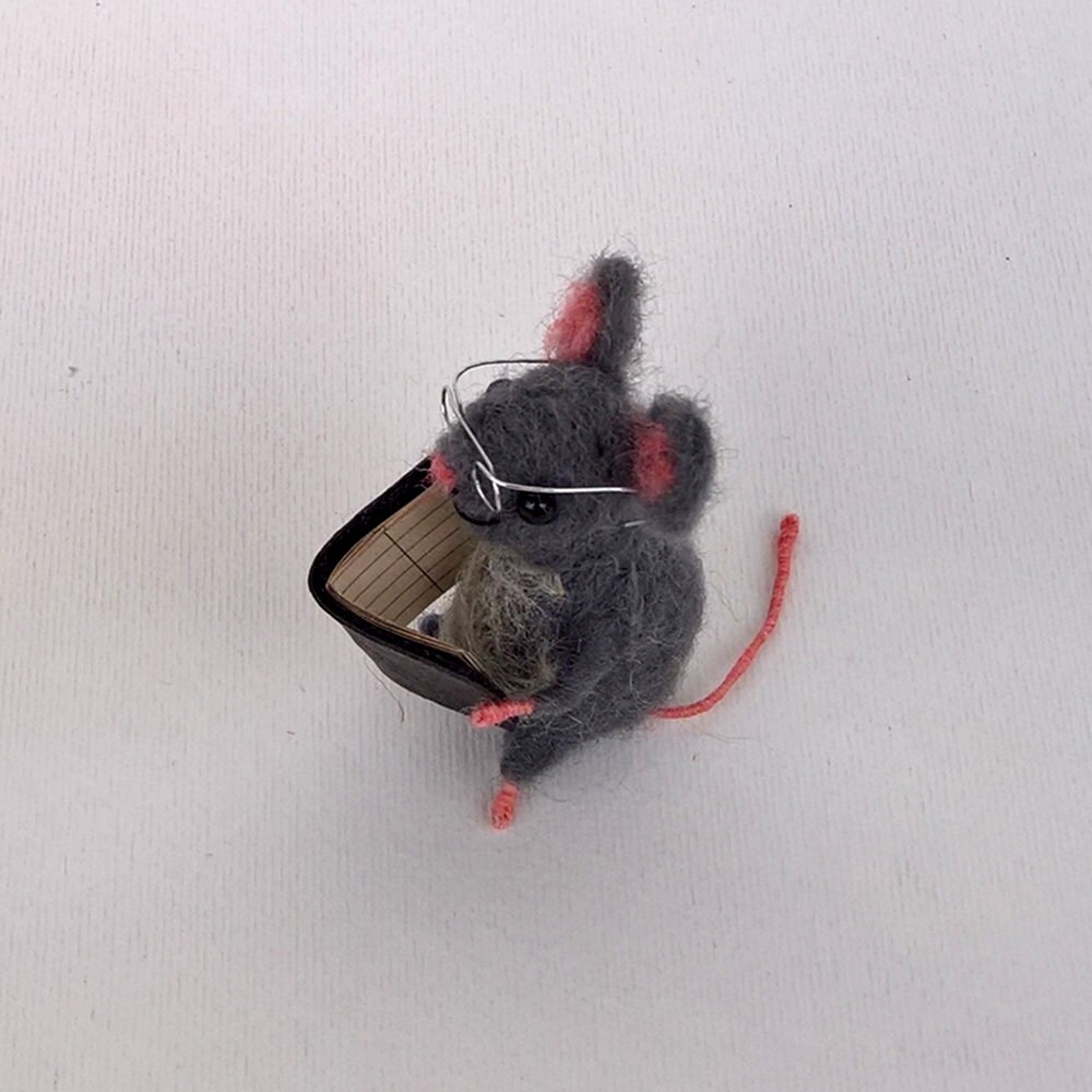 Felted Miniature Mouse Reading Book Back to School Grey Mouse With ...