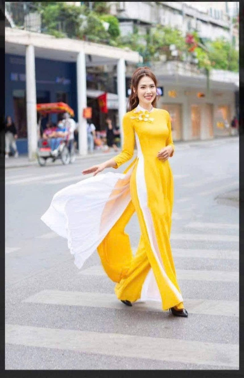 Ao Dai Vietnamese Designed Double Layers Lunar New Year Traditional Tet ...