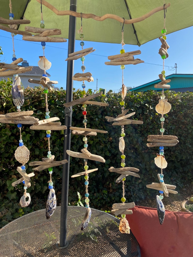 Driftwood Mobile, Suncatcher With Seashells, Glass and Metal Beads. - Etsy