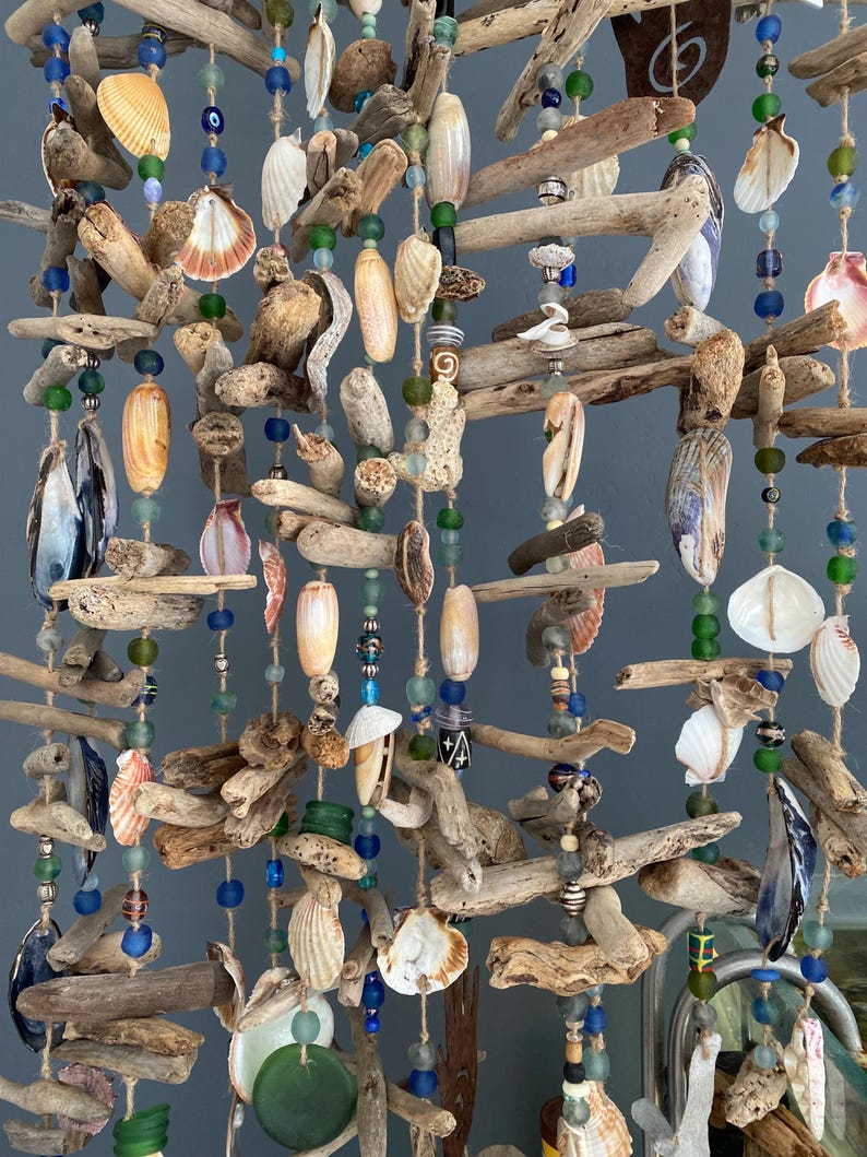 Driftwood Mobile, Suncatcher With Seashells, Glass and Metal Beads. - Etsy