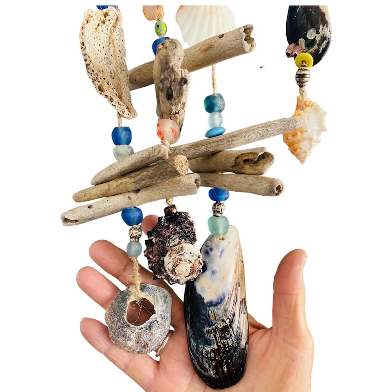 Driftwood Mobile, Suncatcher With Seashells, Glass and Metal Beads. - Etsy