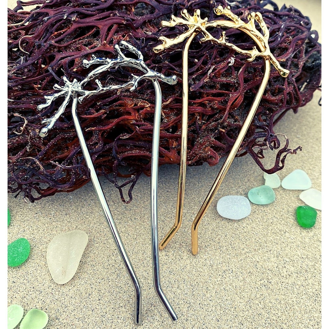 2-pack Hair Fork With Branch Coral Design in Gold or Silver Metal ...