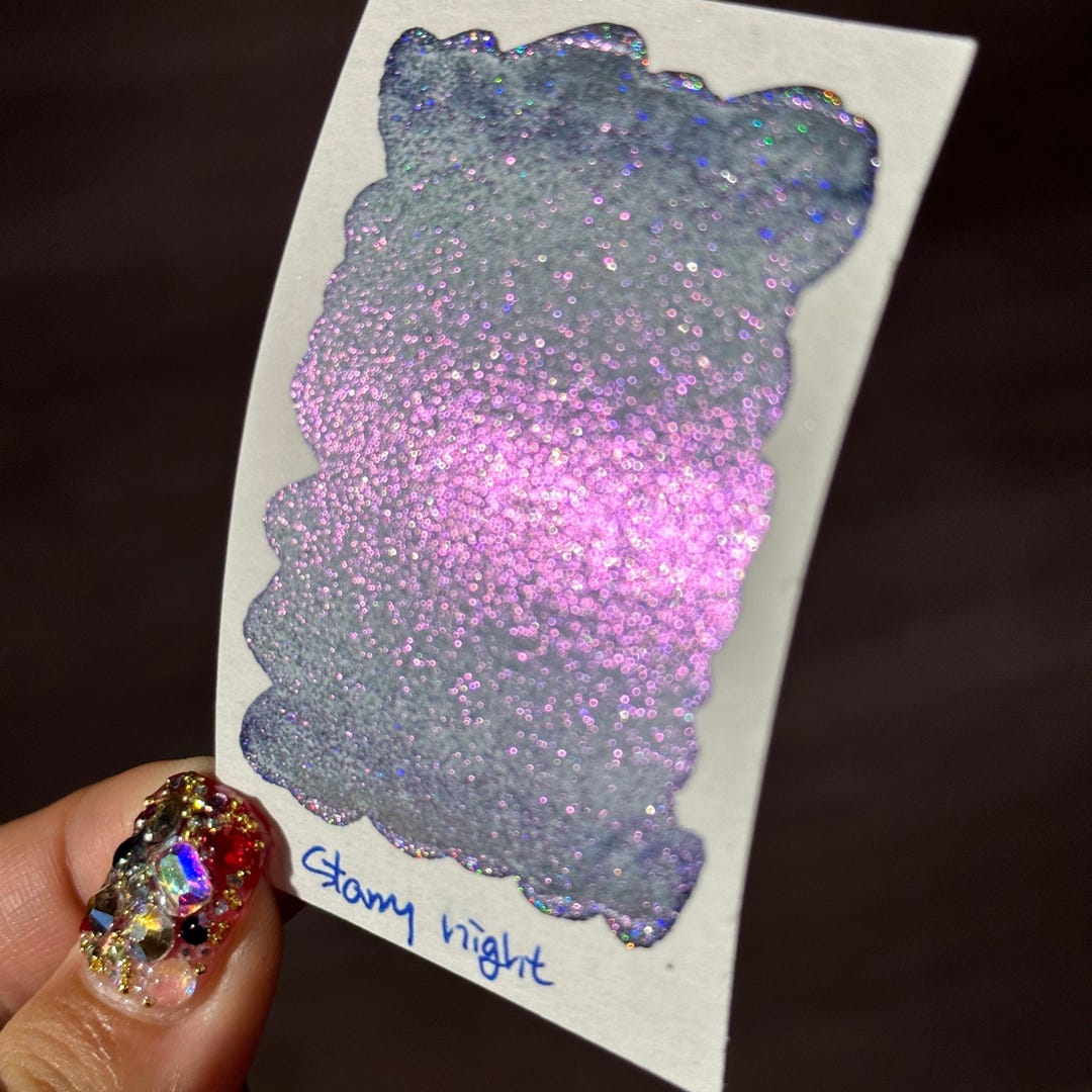 Half Starry Night Series Handmade Glittery Hologram Shimmer Watercolor ...
