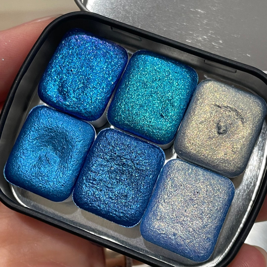 Blue Set renewed Handmade Watercolor Paints Half Pans in Tin - Etsy