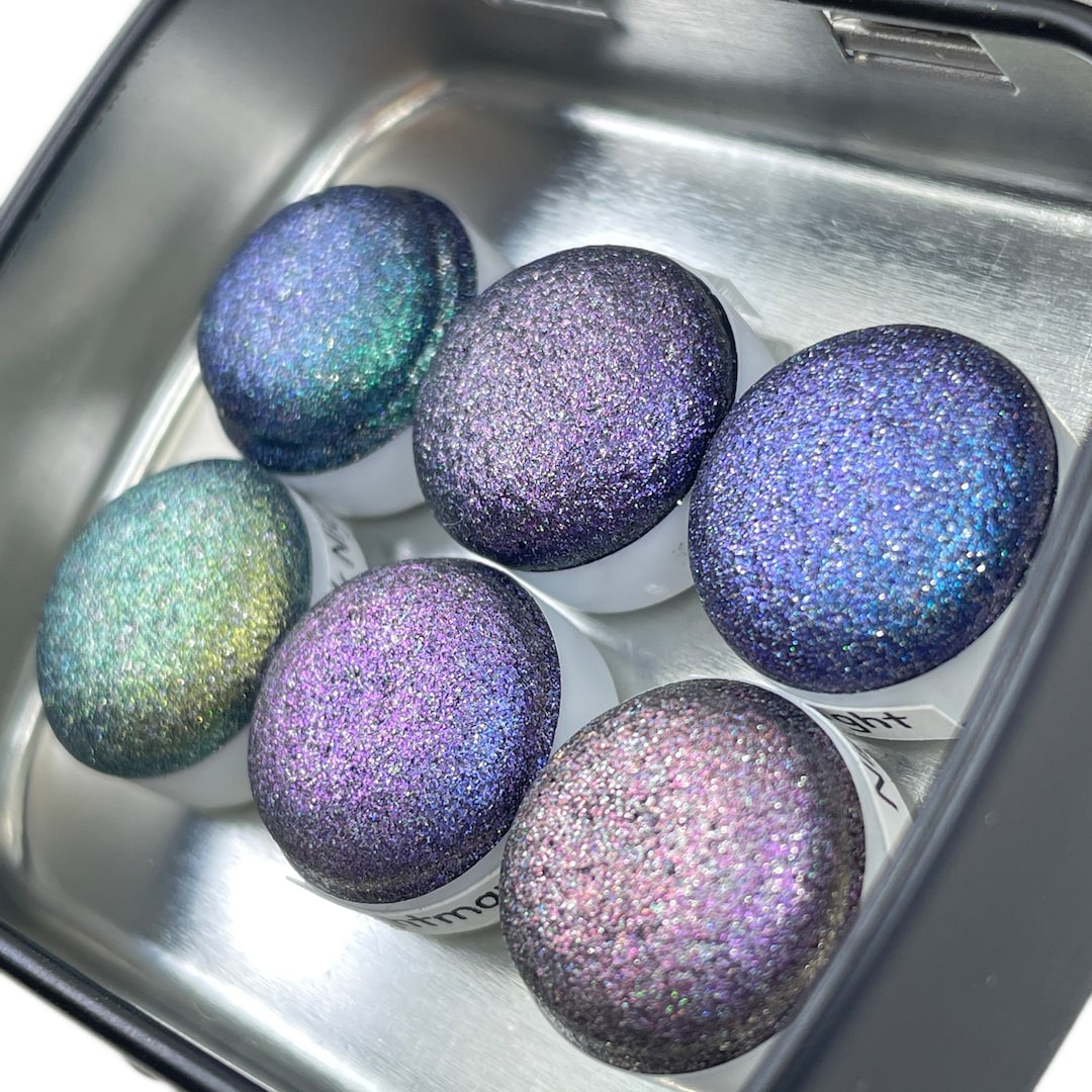 Button Night Series Set Handmade Glittery Hologram Shimmer Watercolor ...