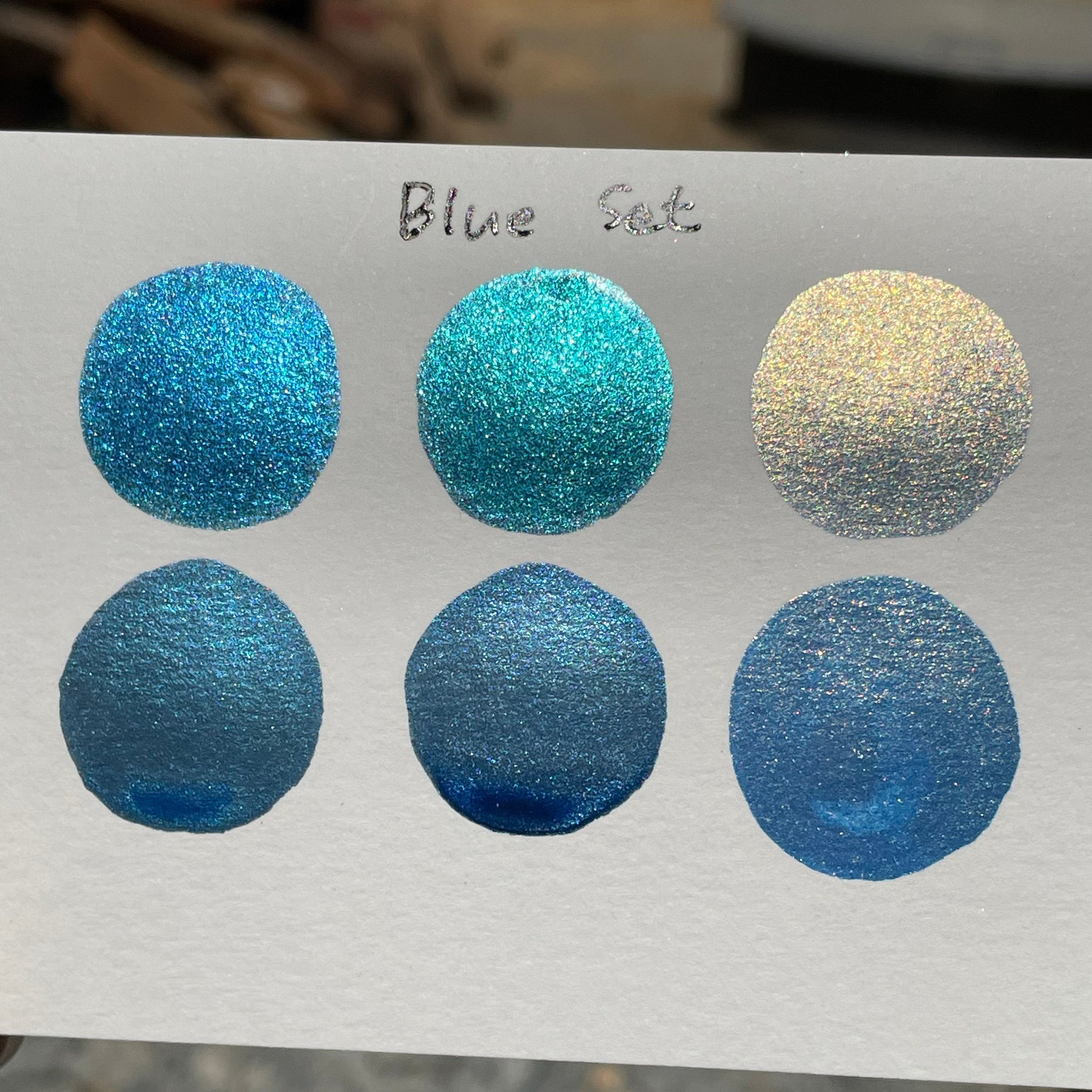 Blue Set renewed Handmade Watercolor Paints Half Pans in Tin | Etsy