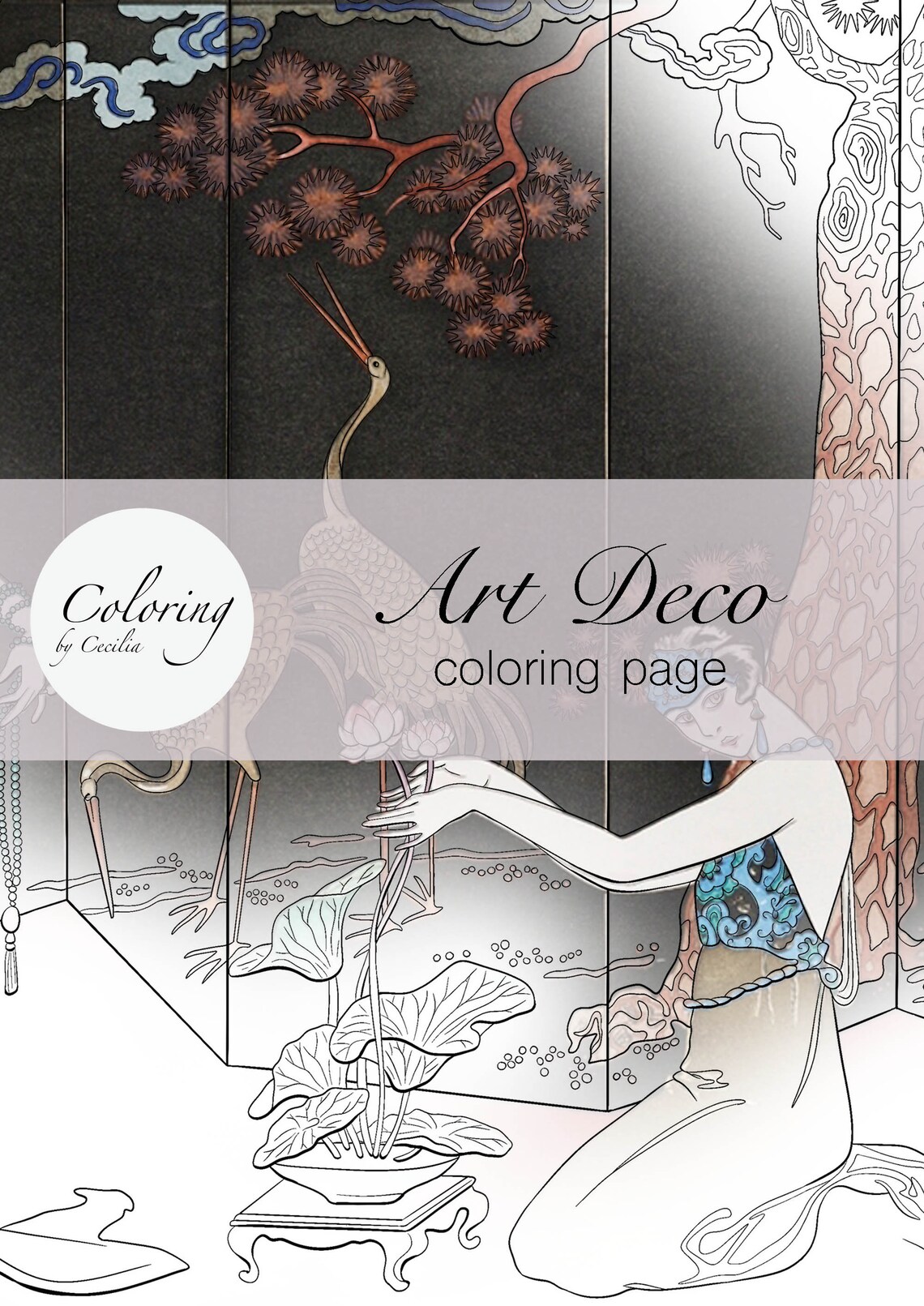 Detailed Coloring Page Art Deco Fashion Illustration Hand Drawn ...