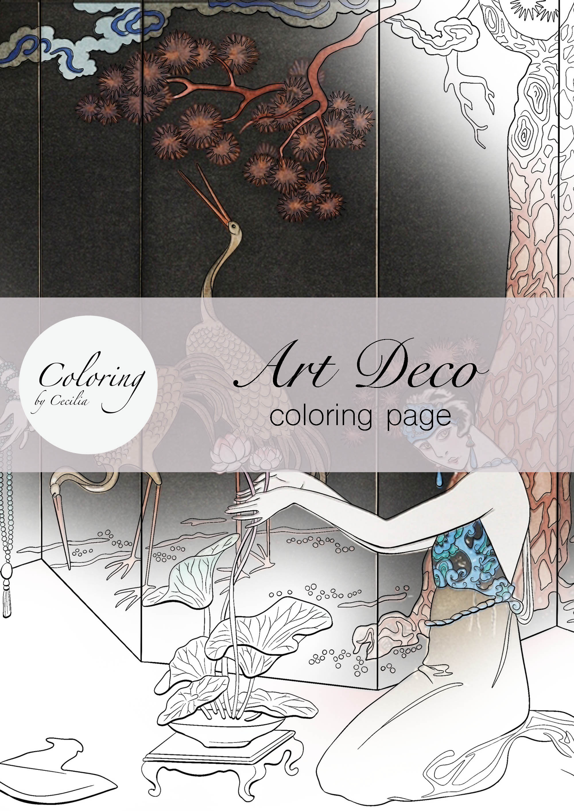 Detailed Coloring Page Art Deco Fashion Illustration Hand Drawn ...