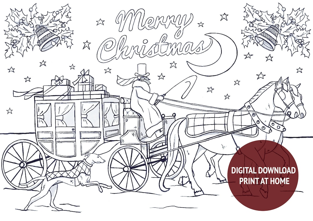Christmas Coloring Page Vintage Christmas Card Hand-drawn Coloring Page ...