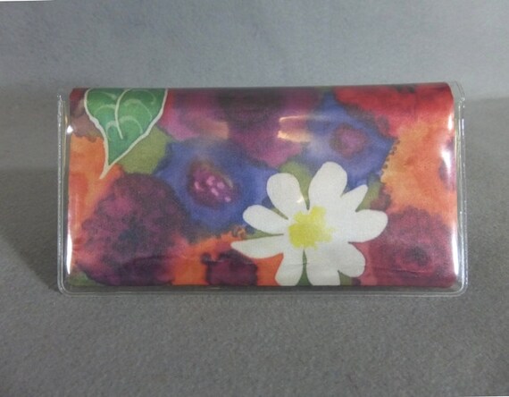 Checkbook Cover flower Garden Hand Painted Silk | Etsy