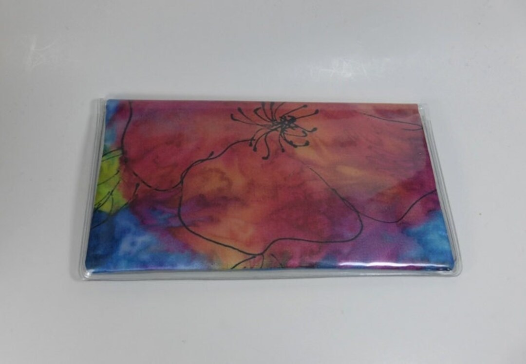 Checkbook Cover red Flower, Hand Painted Silk Art Checkbook Cover ...