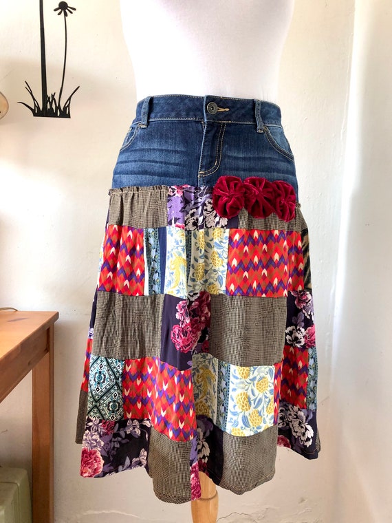 Patchwork Jean Skirt