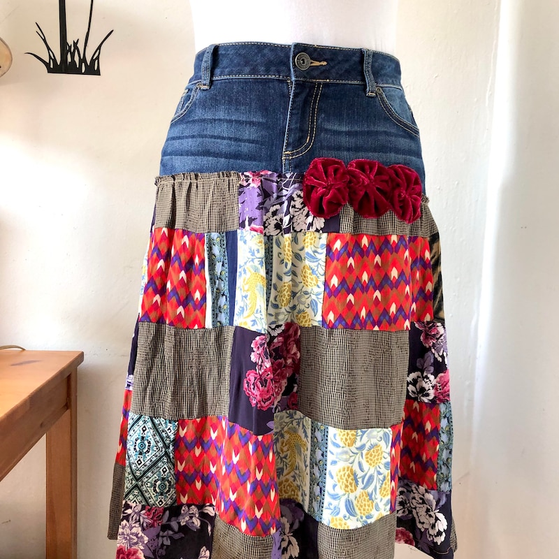 Upcycled Denim Skirt - Etsy